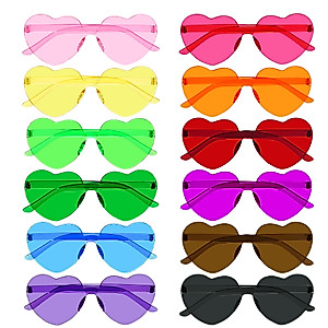 Bantoye 12 Pcs Heart Shaped Sunglasses Colorful Trendy Rimless Sunglass Candy Color Party Favors for Women, Multicolor 1