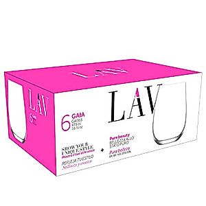 lav Stemless Wine Glasses Set of 6 - 16 oz Clear Glass Wine Tumbler Set for Red or White Wine Glasses Stemless - Modern Design & Everyday Use - Made in Europe