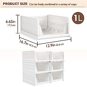 6 Pack Folding Closet Organizers Storage Box, Stackable Storage Bins, Plastic Drawer Basket Closet Storage for Wardrobe Cupboard Kitchen Bathroom Office White-6L