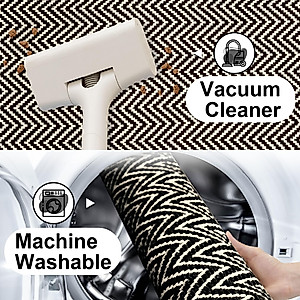 Tyrot Boho Small Bathroom Rugs 2x3 Washable Rug for Entryway Woven Cotton Black and Cream Front Door Mat Farmhouse Reversible Low Pile Front Porch Rug Carpet for Kitchen Foyer Entrance Indoor Laundry