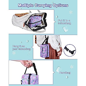 Amersun Freezable Small Cooler Bag(Built-in Ice Packs, TSA Approved), Insulated Lunch Bag for Child, Reusable Snack Bags for Kids, Portable Mini Cooler Bag with Adjustable Handle (Mermaid)