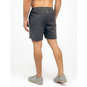 4KOR Fitness Mens Essential Training Shorts Designed for Weightlifting Running Working Out - with Pockets (Large, Dark Grey)