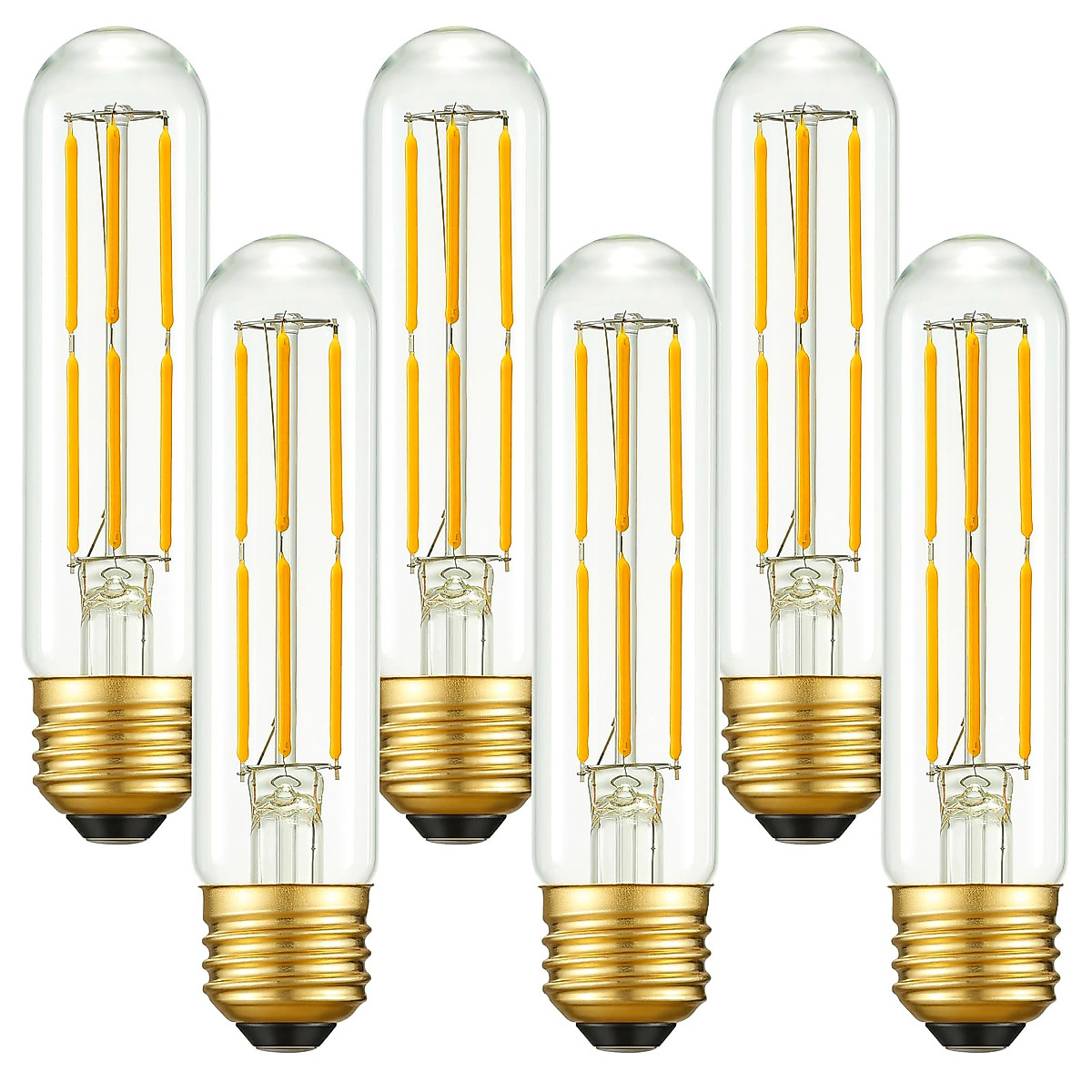 Arberlic 5 Inch T10 LED Bulb,6W Tubular Light Bulb Equivalent E26 led Bulb 60 watt dimmable,Warm White 2700K,600lm,CRI85+,AC120V,Edison Style,Clear Glass,Flicker Free,Pack of 6
