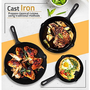 Utopia Kitchen Pre-Seasoned Cast Iron Skillet Set 3-Piece - 6 Inch, 8 Inch and 10 Inch Cast Iron Set (Black)