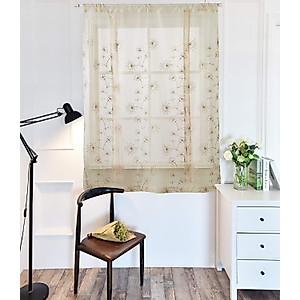 Molaxhome Roman Window Shades Sheers - 48inch Long, Embroidery Balloon Curtains Drapes 1 Panels for Kitchen Room (39x48inch, Flower)