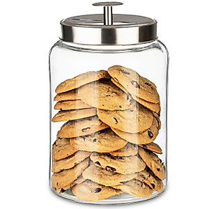 1 Gallon Glass Cookie Jar with Metal Lids - Airtight Food Storage Container for Freshness - Ideal for Flour, Chewy Pet Treats, Candy, Dried Foods Perfect for Kitchen or Laundry Room Use- Pack of 1