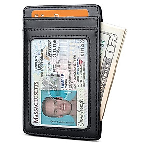 Buffway Mens Slim Wallet, Minimalist Thin Front Pocket Leather Credit Card Holder with RFID Blocking for Work Travel - Seattle Black