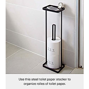 Yamazaki Home Roll Stand with Tray | Steel | Toilet Paper Stocker, One Size, Black