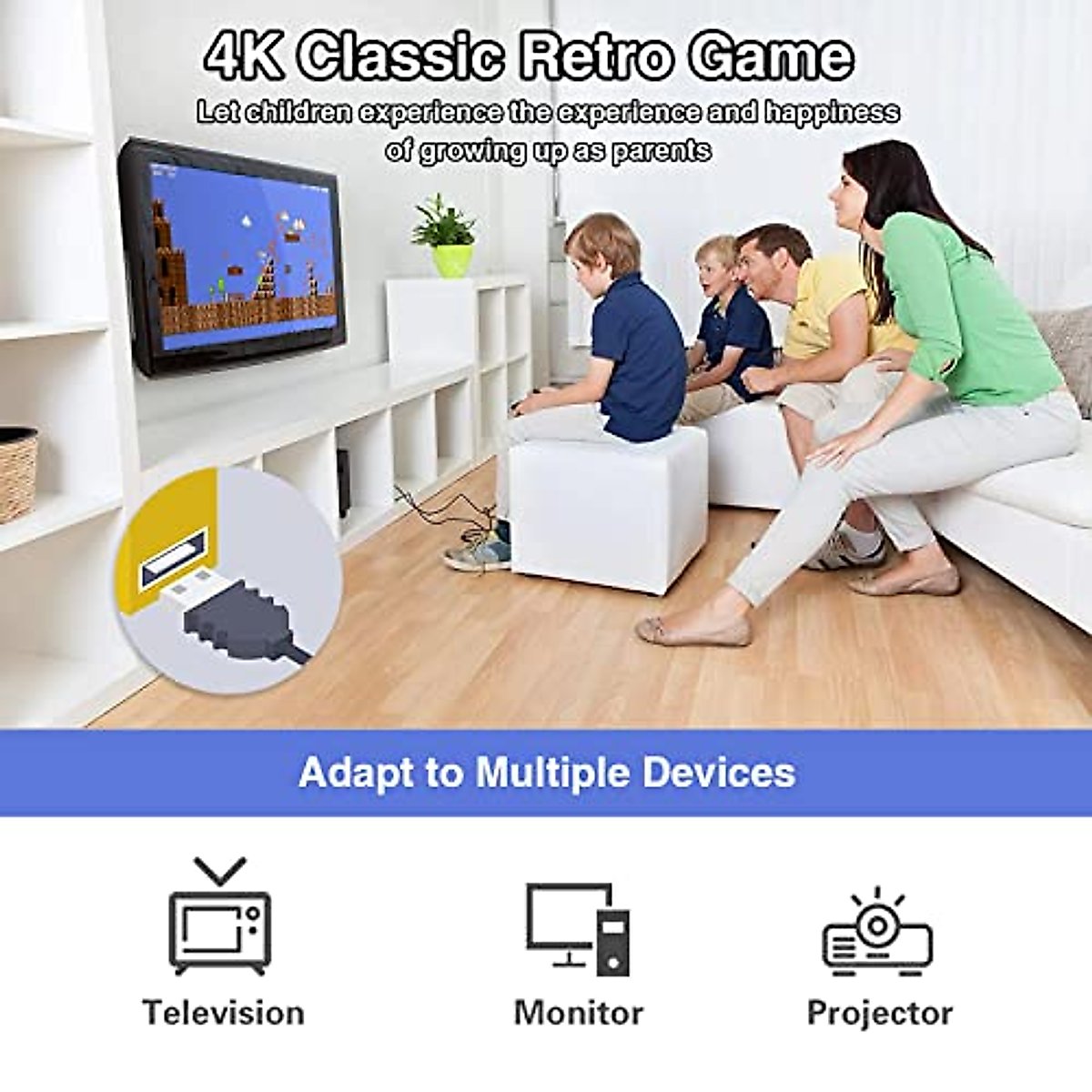 Feliexez Retro Game Console, Game Console Emulator with 621 Built-in Old Games, 1080P Video Gaming Console HDMI Output, 8-Bit Plug and Play Video Game System for TV, for Adults, Kids Family as Gift
