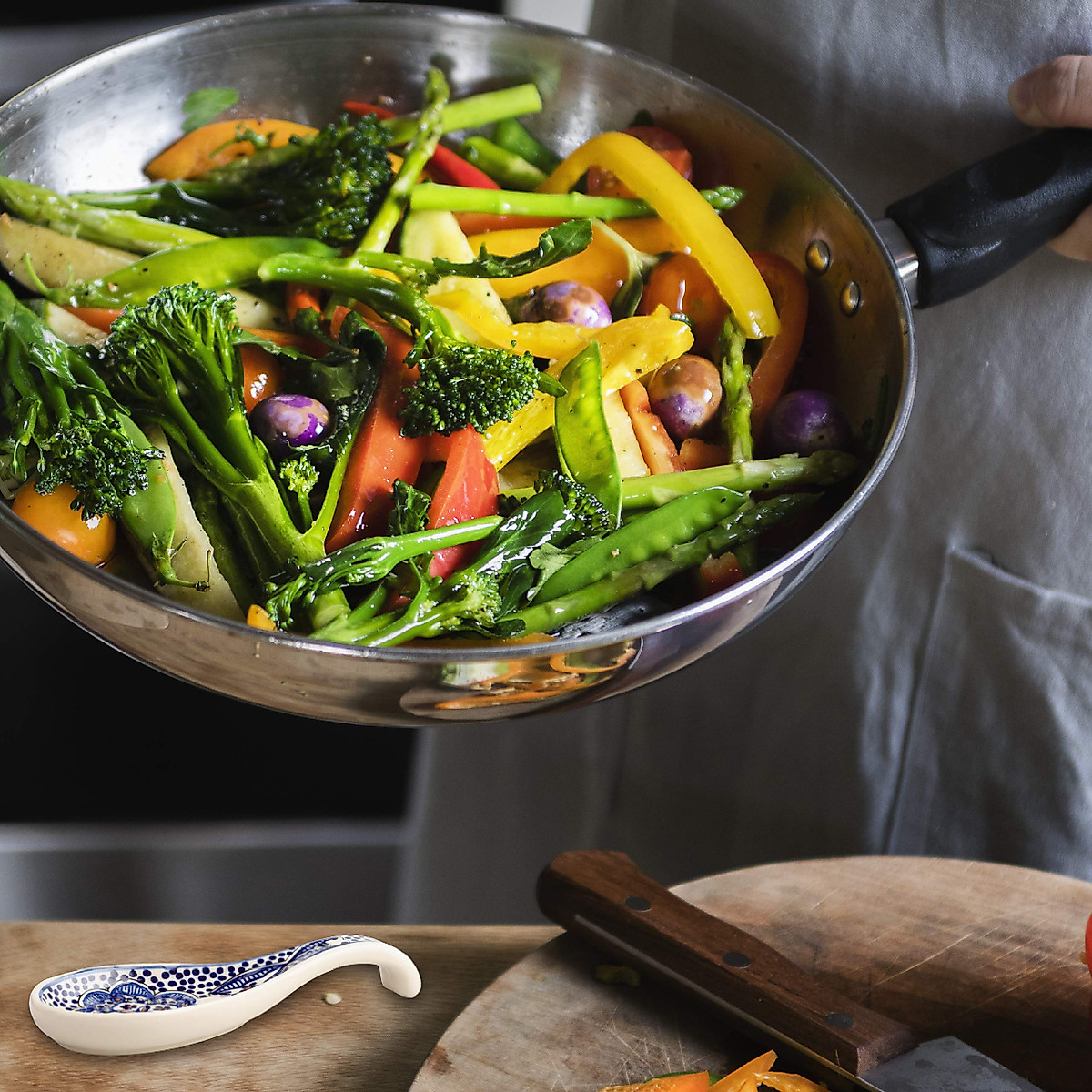 Ceramic Spoon Rest - Artisan Hand Crafted - Hand Painted Blue and White Spain and North Africa Art Deco - Kitchen Counter or Stove Top Utensil Rest