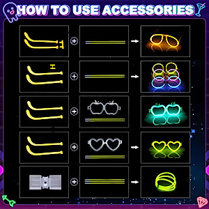 470psc Glow in the Dark Party Supplies for Kids Adults birthdays,Light Up Party Favors with，200 Glow Sticks Bulk，DIY Glow Necklaces Glasses Bracelets Headband, Christmas Party Neon Party Supplies