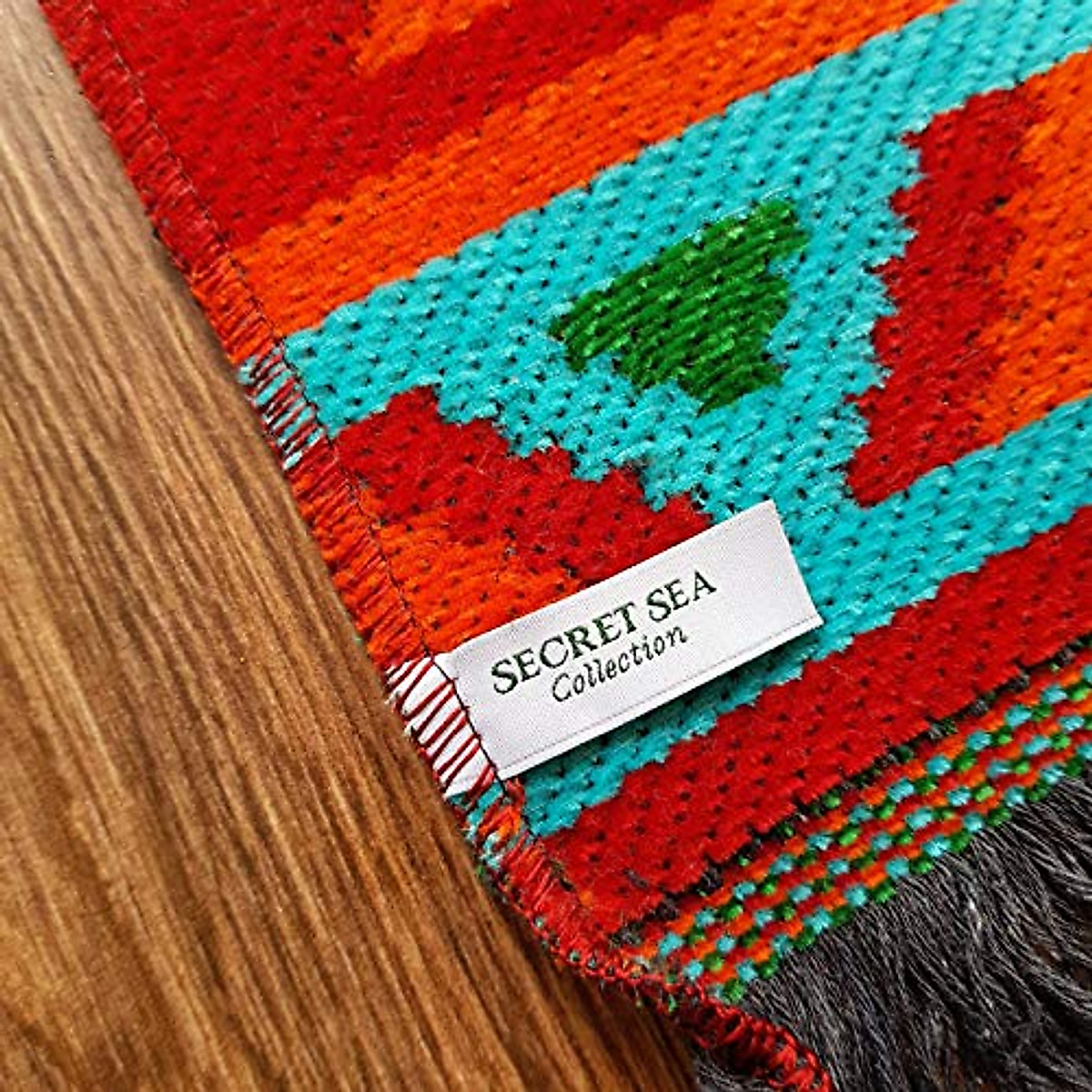 Secret Sea Collection, Mexican Area Rug, Washable Reversible Entrance Kitchen Bathroom Living Room Bedroom Dinning Room Country Farmhouse Authentic (2' x 4' ft, Red,Orange-Turquoise)