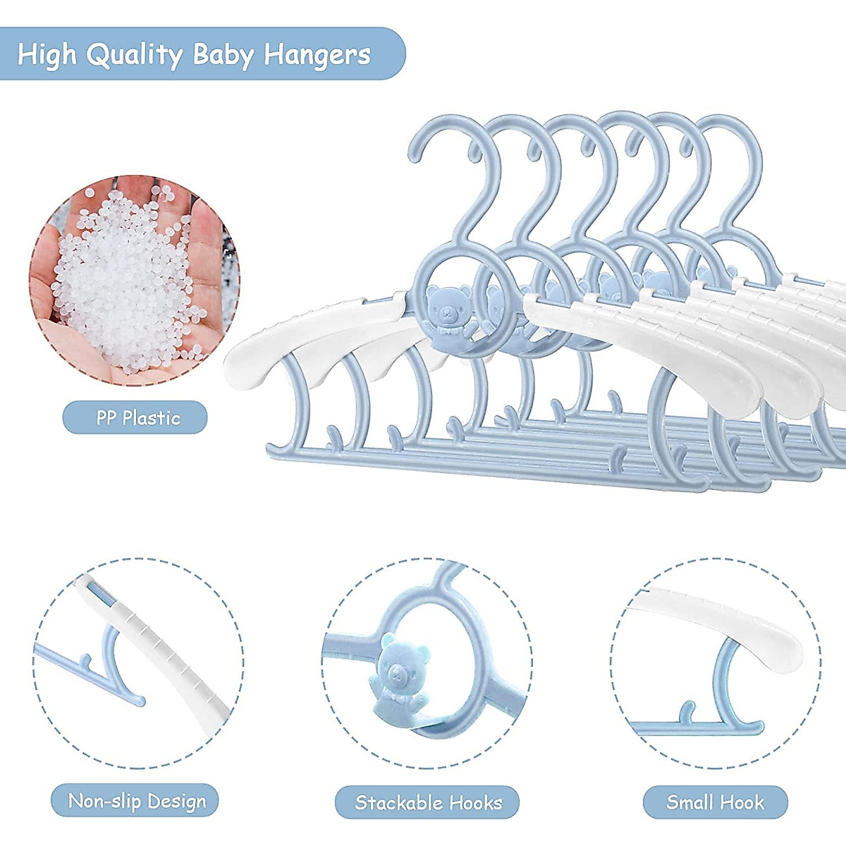 JSF Adjustable Baby Hangers for Baby Girl Boy, 20pcs Toddler Kids Child Nursery Closet Hangers, Non-Slip and Extendable Laundry Infant Hangers for Newborn Clothes (Colourful Bear Hangers)