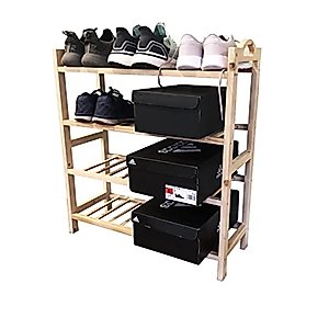 FixtureDisplays® Wood Shoe Rack Flower Plant Display Stand Reading Room Book Cart Storage Organizer 4-Shelf 15918