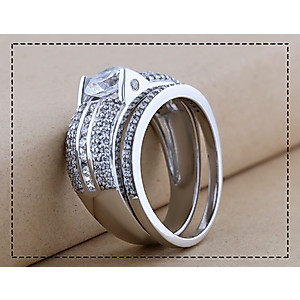 Dazzlingrock Collection 6.5mm Round Cubic Zirconia 3 Row Wedding Ring Set for Her (3.20 ctw, Color White, Clarity Clean) in 925 Sterling Silver Size 6.5