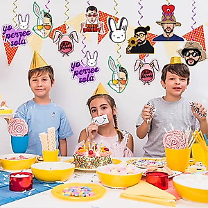 32Pcs Bad Bunny Party Decorations Hanging Swirls, Bad Bunny Decorations Whirls Glitter Foil Ceiling Swirls Streams Decorations, Bad Bunny Decor Foil Hanging for Bad Bunny Birthday Decorations