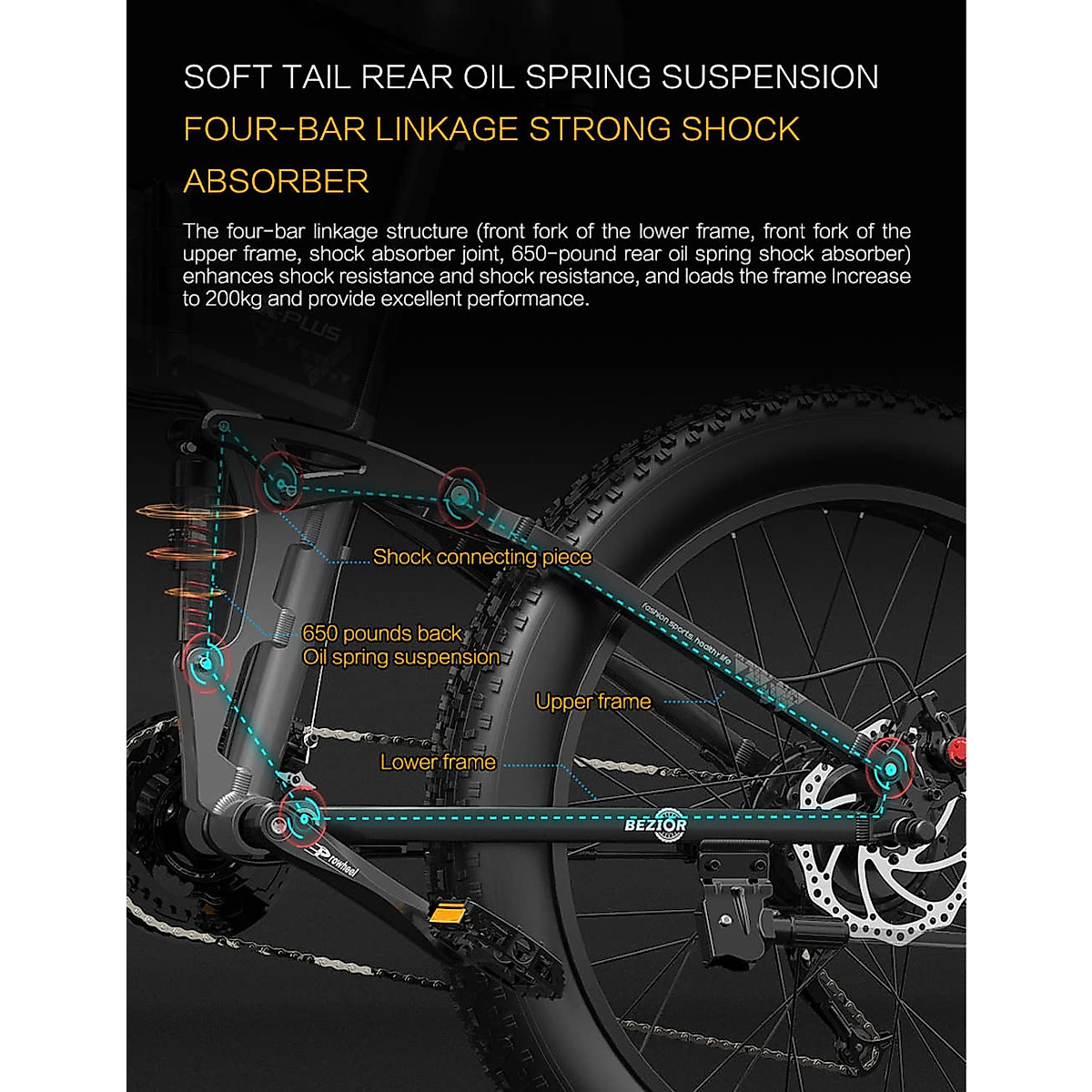 Bezior X Plus Electric Bike for Adults, Foldable 26" x4.0 Fat Tire Electric Bicycle, 1500w Motor 48V 17.5Ah Removable Lithium Battery, Up to 25MPH, 27-Speed Gear and Dual Shock Absorber Ebikes