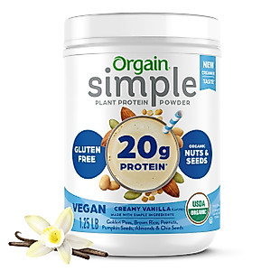 Orgain Organic Simple Vegan Protein Powder, Vanilla - 20g Plant Based Protein, With less Ingredients, No Artificial Sweeteners, Gluten Free, No Lactose Ingredients, 1.25 lb (Packaging May Vary)