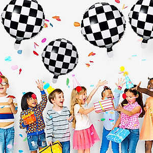 Checkerboard Balloon Aluminum Foil Balloon Black White Checkered Balloon for Racing Themed Party Decoration Supply, 18 Inches (12)