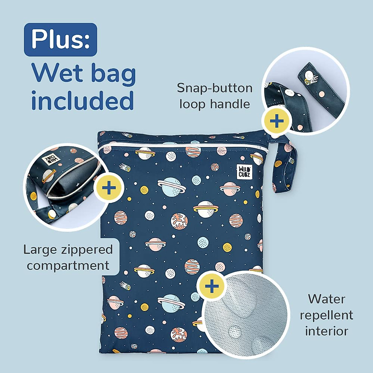 WildCubz 51" Heavy Duty Baby Splat Mat for Under High Chair | Includes Wet Bag | Premium Washable Toddler Mat | Baby Led Weaning | High Chair Mat for Floor | Craft Mat | Splash Mat (Space)