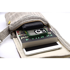 Himalaya Handmade Unique design Mushroom Embroidery Hemp Hobo Passport crossbody bag Festival Travel Bag 100% Himalaya Hemp FAIR TRADE Brown