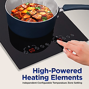NutriChef Dual Induction Burner - Two-Burner Electric Cooktop with Digital Display and Adjustable Temperature Settings - Energy-Efficient Portable Induction Cooktop - Ideal for Simultaneous Cooking