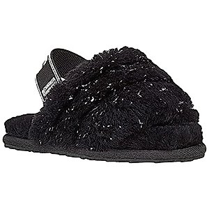 UGG Girls T Fluff Yeah Metallic Sparkle Slipper, Black, 9 Toddler