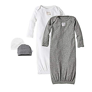 Burt's Bees Baby Unisex Baby Sleeper & Hat Set, One Size, 0-6 Months, 100% Organic Cotton infant and toddler nightgowns, Cloud/Heather Grey, 2-Pack US