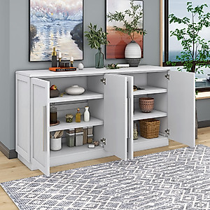Knocbel Modern Buffet Sideboard Storage Cabinet with 4 Doors and 4 Adjustable Shelves, Entryway Hallway Foyer Long Console Table Cupboard Coffee Bar Cabinet (White)