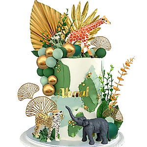 26 PCS Jungle Animal Cake Toppers Safari Animals Figure Toys Gold Palms Picks Jungle Wild One Animals Cake Decorations for Baby Shower Safari Party Holiday Party (style 1)