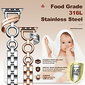 DMMG Stainless Steel Band Compatible with Apple Watch Band 38/40/41/42/44/45mm Women Girls, Dressy Bracelet Replacement Wristband Strap for iWatch bands Series 7 6 5 4 3 2 1 SE (Silver, 38/40mm)