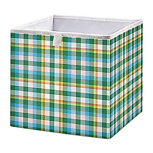 WELLDAY Storage Basket Rainbow Tartan Glen Plaid Foldable 11 x 11 x 11 in Cube Storage Bin Home Decor Organizer Storage Baskets Box for Toys, Books, Shelves, Closet, Laundry, Nursery