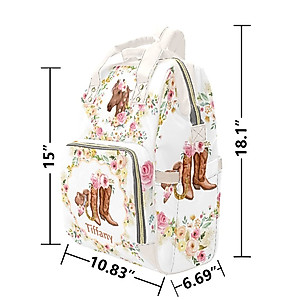 Eiis Unidesign Sweet Floral Hats Boots Horse Cowgirl Personalized Diaper Bag Backpack with Name,Custom Tote Bag Travel DayPack for Nappy Mommy Baby Boy Girl