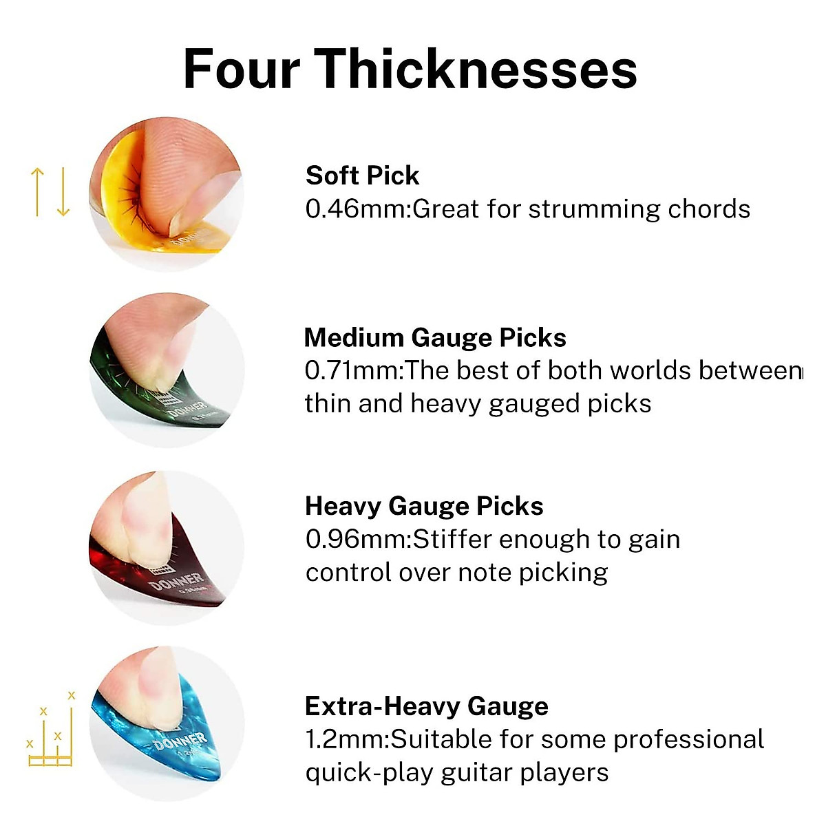 Donner Guitar Picks Celluloid 16 Pack for Acoustic Guitar Electric Guitar Ukulele,Includes Thin,Medium, Heavy & Extra Heavy Picks with Case