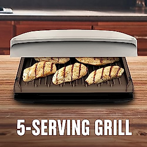 George Foreman 5-Serving Removable Plate Electric Indoor Grill and Panini Press - White Gold with Bronze Plates