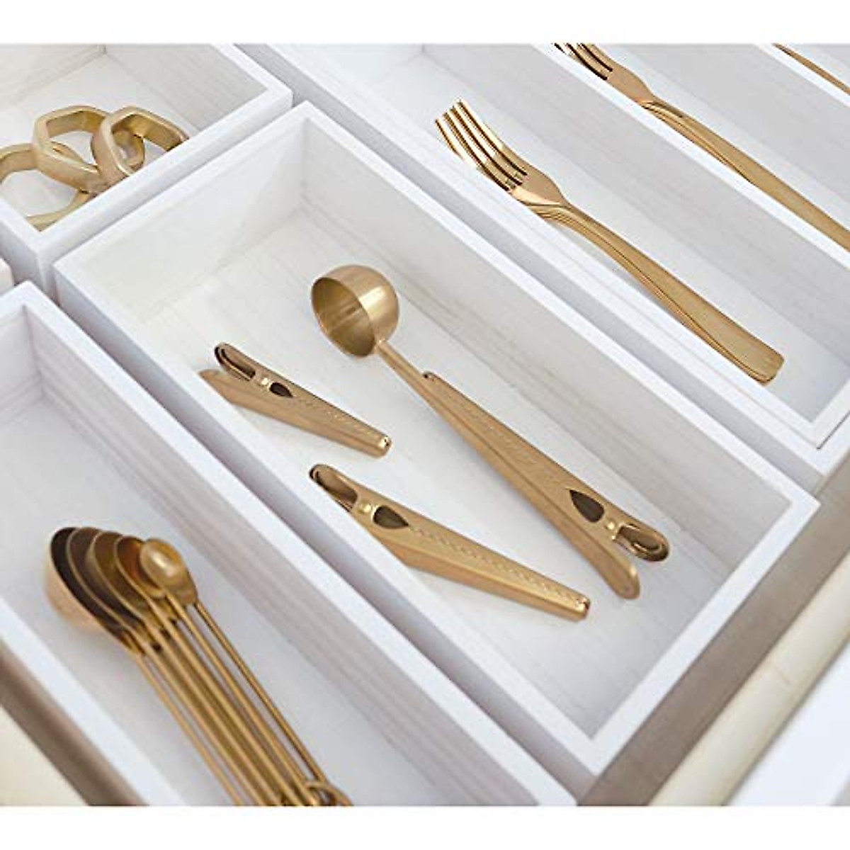 iDesign Renewable Paulownia Wood Collection Drawer Organizer Bin, 5" x 10" x 2.5", White Wash