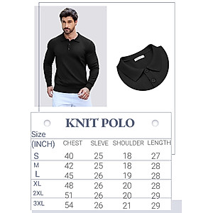 COOFANDY Men's Knit Polo Shirt Long Sleeve Vintage Golf Shirt Lightweight Sweater Black