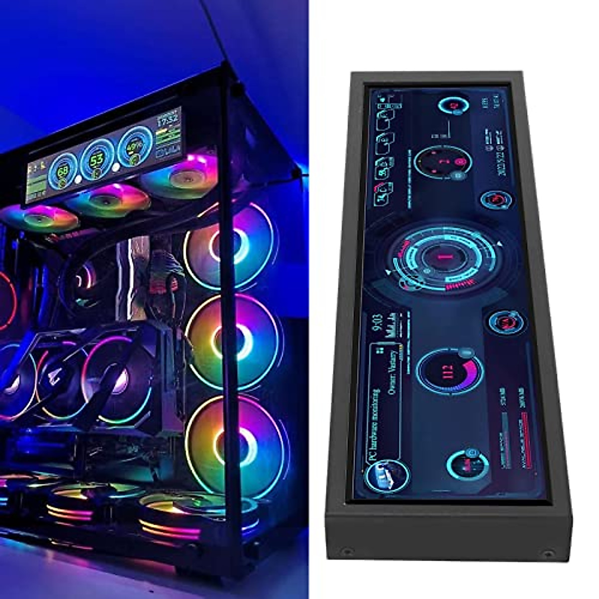 Jaerb Chassis Secondary Screen, Metal Shell, 360 Degree Rotation, 8.8-inch IPS Screen for Computer