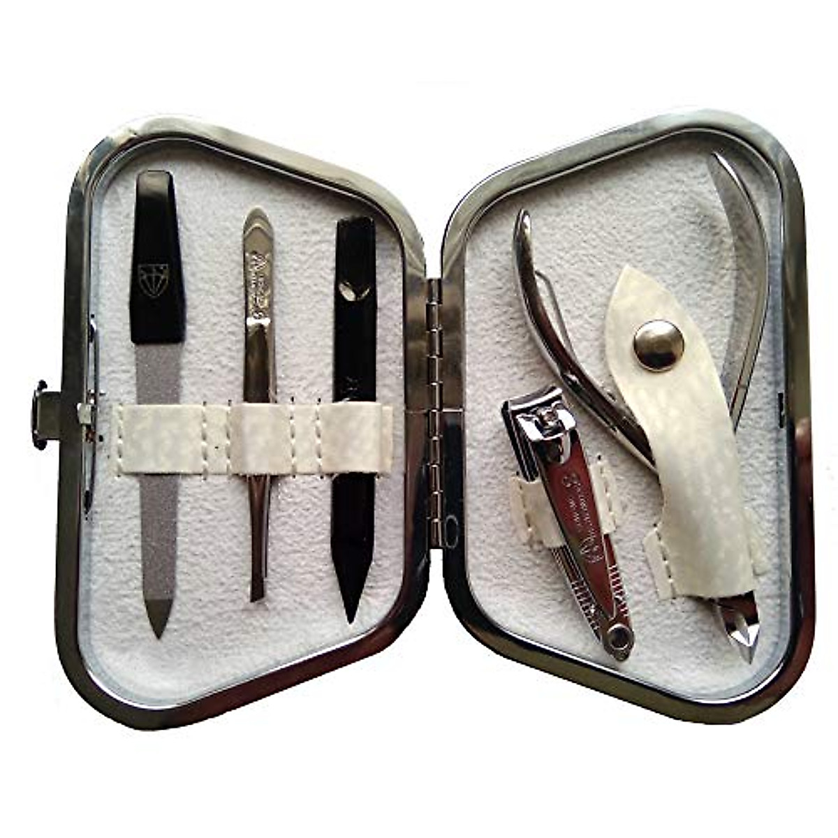 3 Swords Germany - brand quality 5 piece manicure pedicure grooming kit set for professional finger & toe nail care clipper fashion leather case in gift box, Made by 3 Swords (7445)