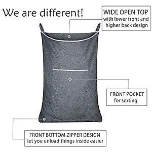 KINGSUSLAY Laundry Hamper, XL Hanging Hamper with Large Openging,Space Saving Storage Bag,Over the Door Hamper with Haning Hooks（36"x 22", Heath Grey)