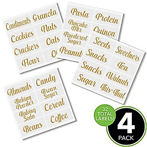 mDesign Home Organization Labels, Preprinted Label Stickers for Kitchen Pantry Storage and Cleaning, Household Organizing for Jars, Canisters, Containers, Boxes, or Bins, 32 Count, Clear/Metallic Gold