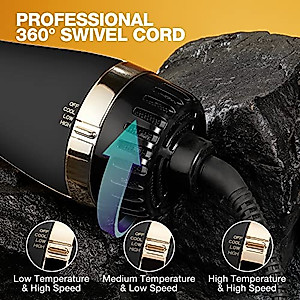 Professional Blowout Hair Dryer Brush, Pro 24K Gold One Step Hot Air Brush & Volumizer, Hair Straightener Brush and Hair Dryer Brush for Women