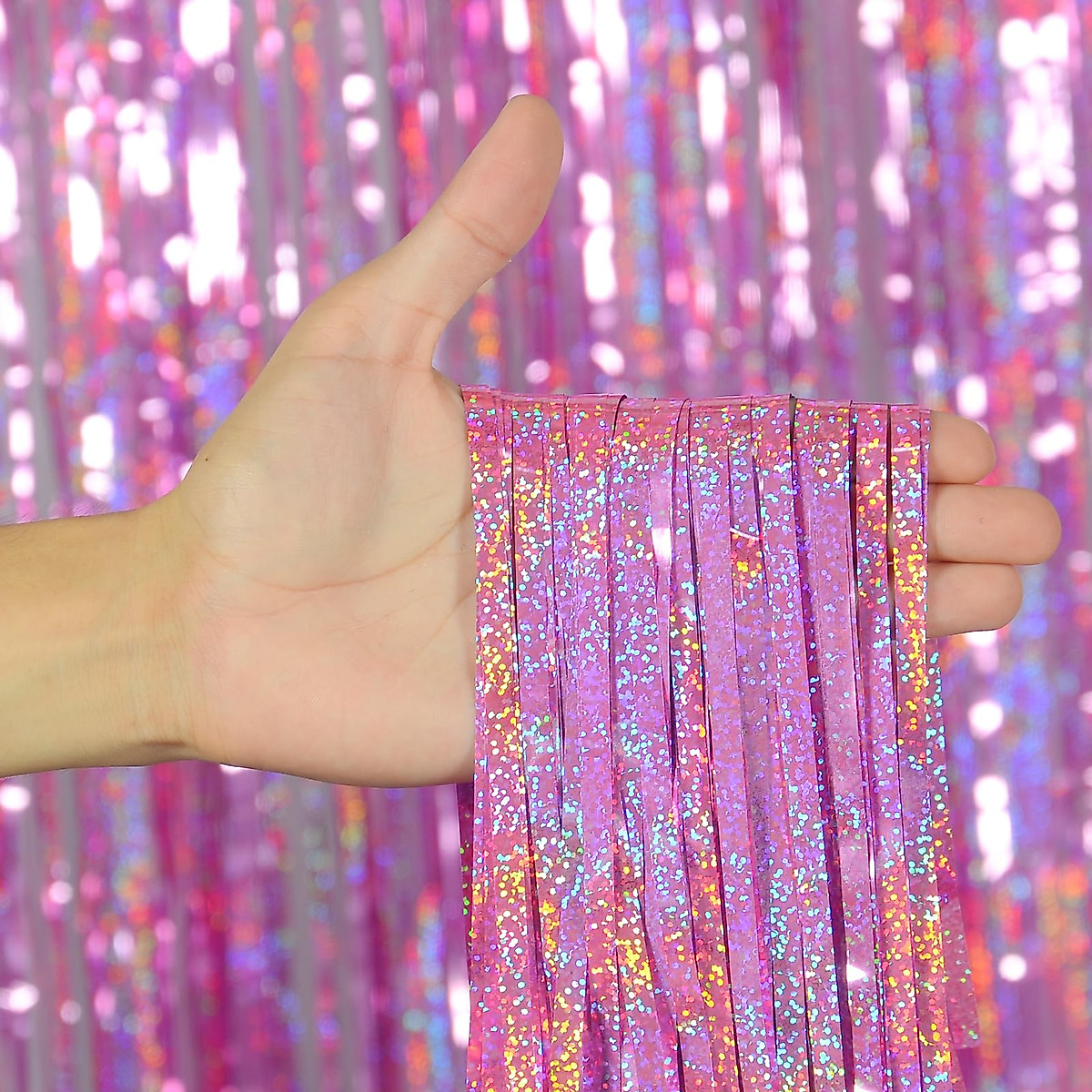 New Years Decorations 2024 Pink - Melsan 3 Pack 3.2 x 8.2 ft Tinsel Curtain Party Photo Backdrop for New Years Eve Decorations Birthday Party Engagement Party or Bachelorette Party Supplies