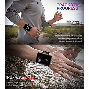 Rainbuvvy DM101 4G Smart Watch for Men 2.41" Display Android 7.1 1GB RAM 16GB ROM 2080mAh Watch Phone with Face ID Dual Camera Bluetooth GPS IP67 Waterproof Smartwatch (Black - 1GB+16GB)