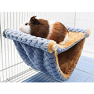 Fleece Winter Warm Rat Hammock, Double Layer Hanging Birds Nest Bed with Warm Fleece, Bird Cage Stand Perch, Hideaway Cave Bed Tent, Sleep Bed Cage Accessories for Rat Guinea Pig Chinchilla (Blue)