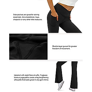 COPYLEAF Women's Flare Yogo Pants with Pockets-V Crossover High Waisted Bootcut Yoga Leggings-Flare Bell Bottom Workout Gym Leggings Black