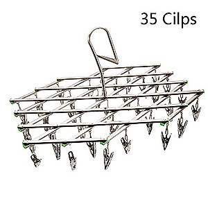 YITAQI Clothes Drying Rack with 35 Clips,Drying Stainless Steel Draining Folding Underwear Hooks Hanger Socks Clip Clothes Airer Dryer