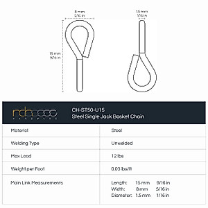 RCH Hardware CH-S50-16-BLK-10 |14 Gauge Decorative Solid Steel Single Jack Fixture Chain | 10 Foot Increments | Black Finish