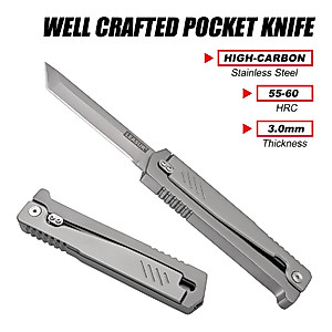 LEASUR Tactical Knife, Folding Knife,9" All Steel Blade Pocket knife with Belt Clip,Outdoor Knife for Camping,Fishing and Hiking