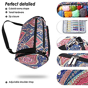 MZCXMAO Knitting Bag Crochet Storage Organizer Large Crochet Bag Yarn Bags for Crocheting Classical Yarn Holder Bag (Orange Cashew Blossom)